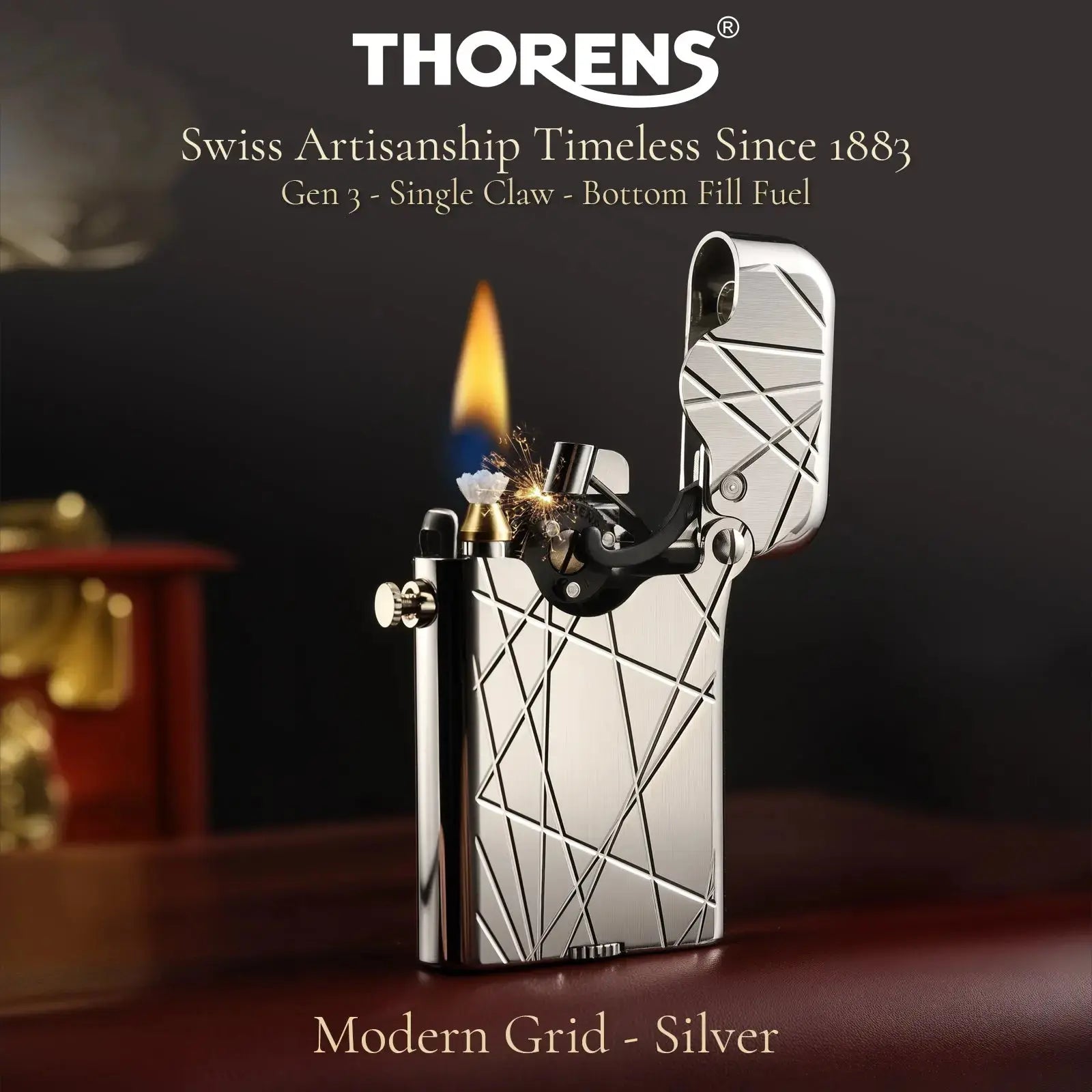 Gen 3 Single Claw Silver Lighter｜Modern Grid Brass Collectible ...