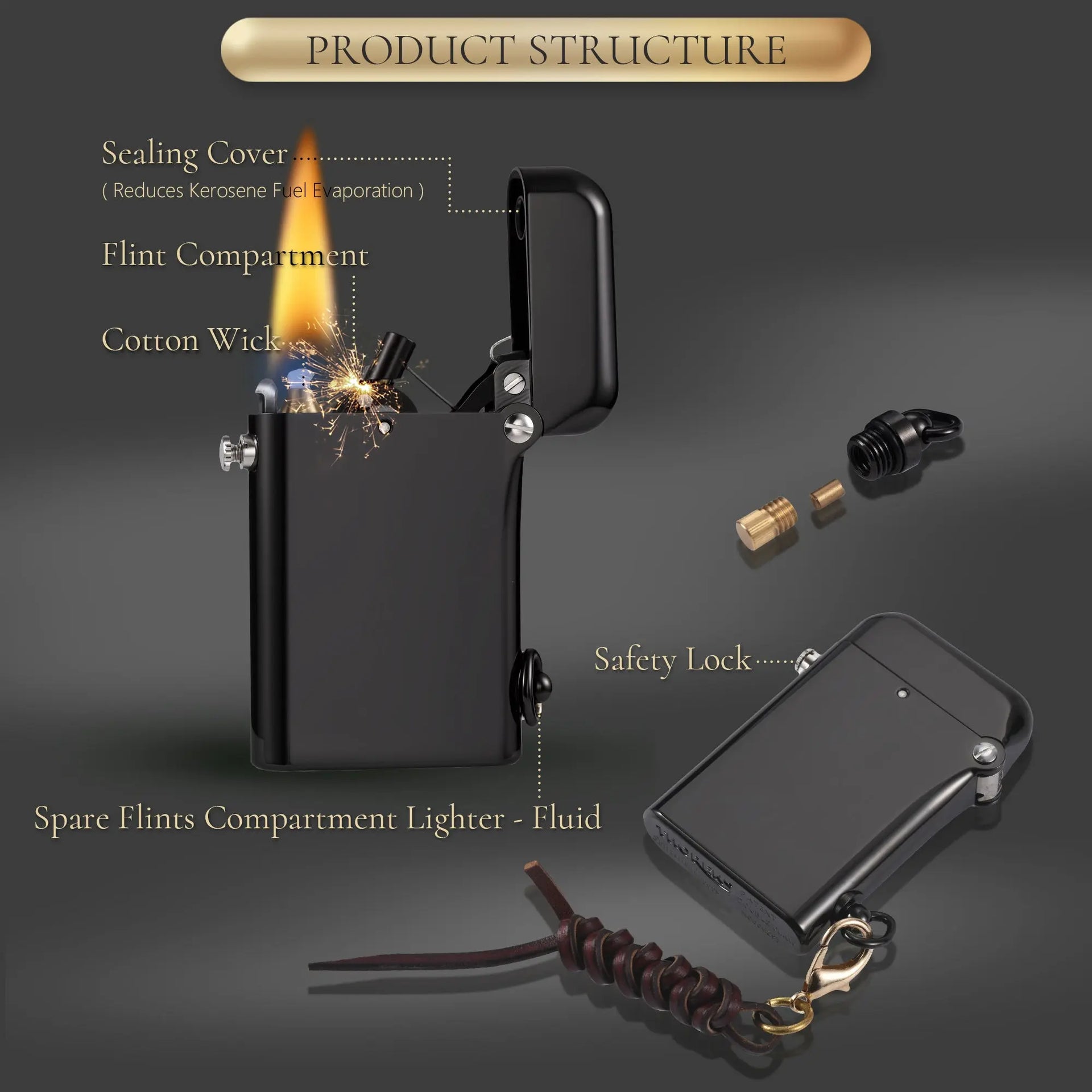 Gen 2 Double Claw Glossy Black Lighter｜Brass Kerosene Collectible ...
