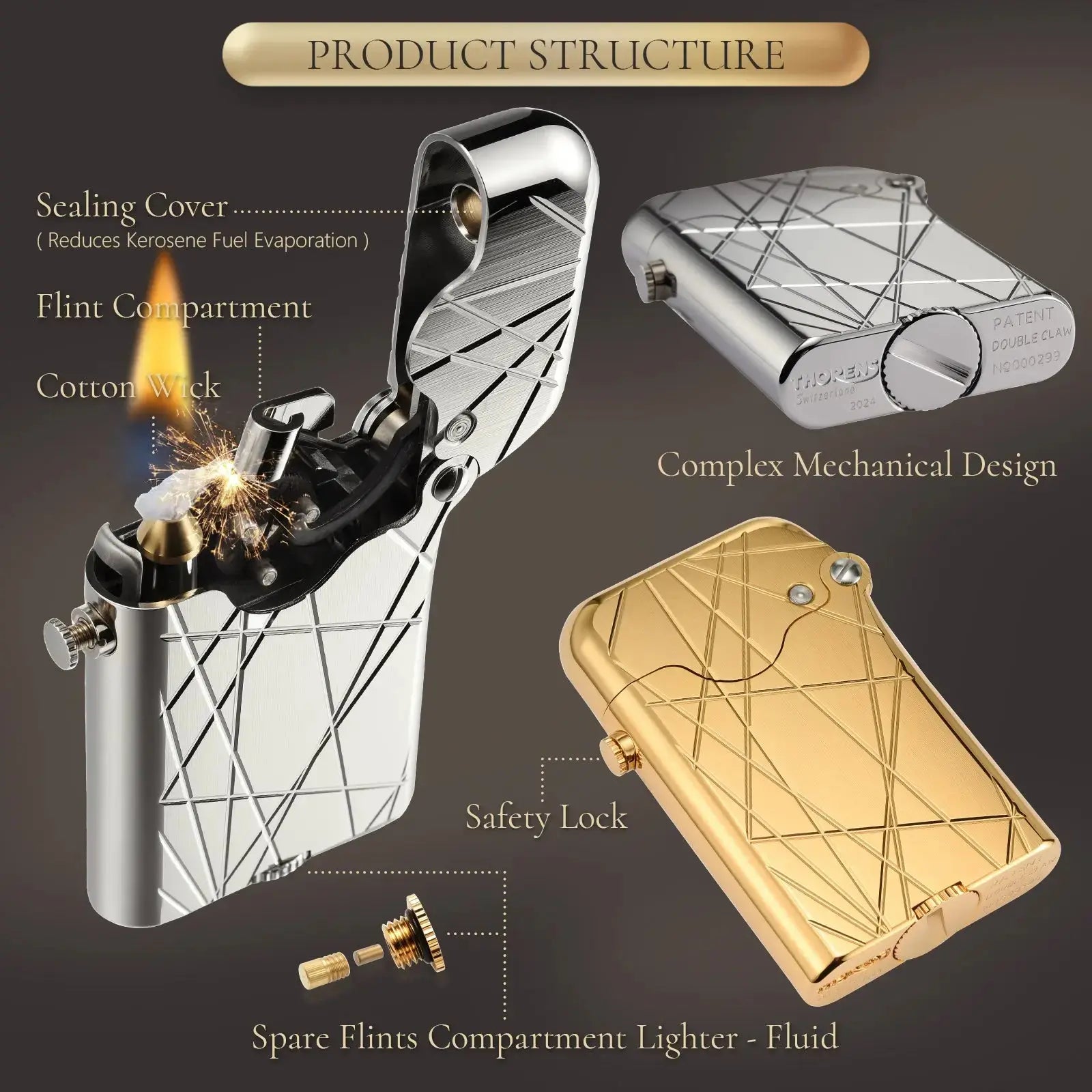Gen 3 Single Claw Silver Lighter｜Modern Grid Brass Collectible ...