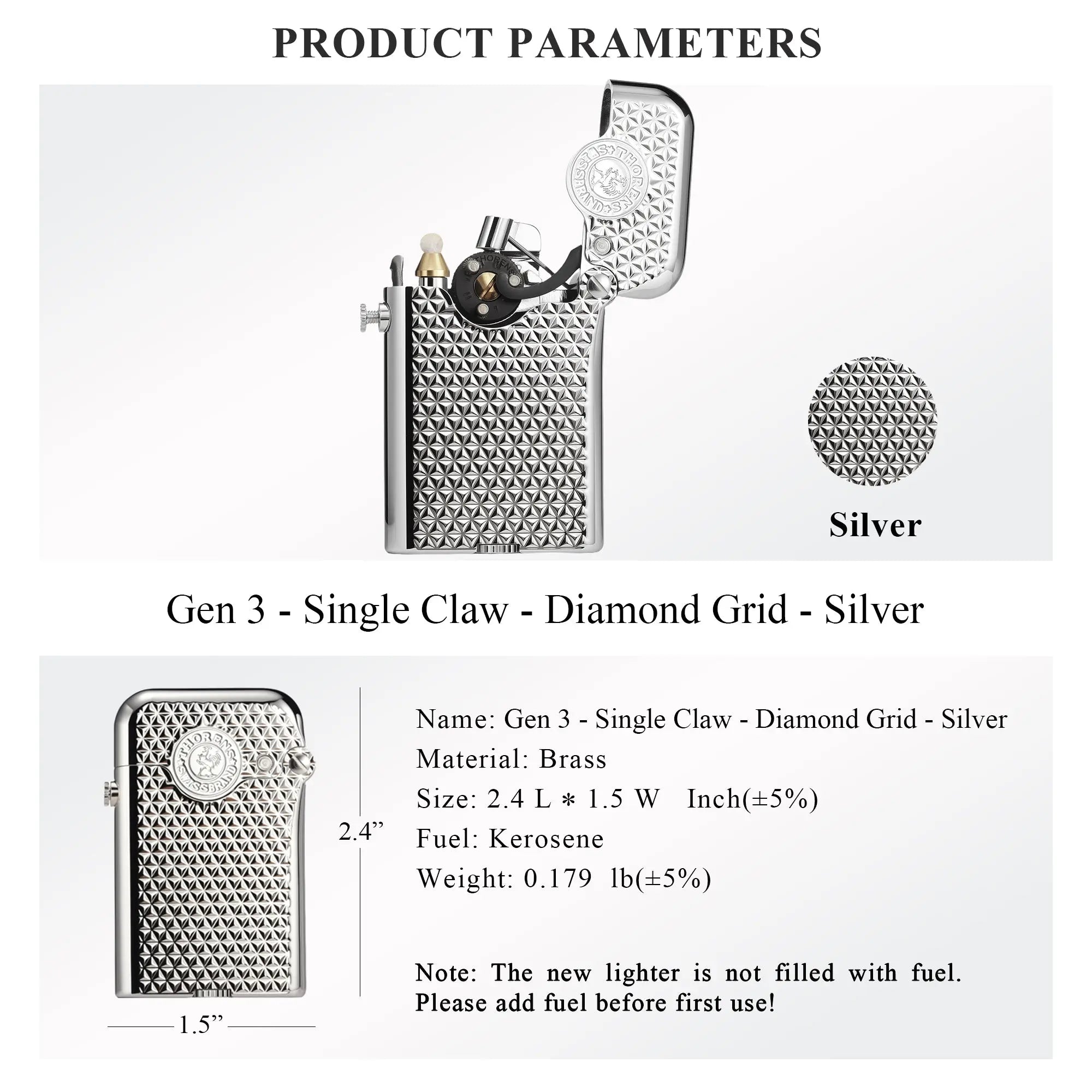 Gen 3 Single Claw Silver Lighter｜Diamond Grid Brass Collectible ...