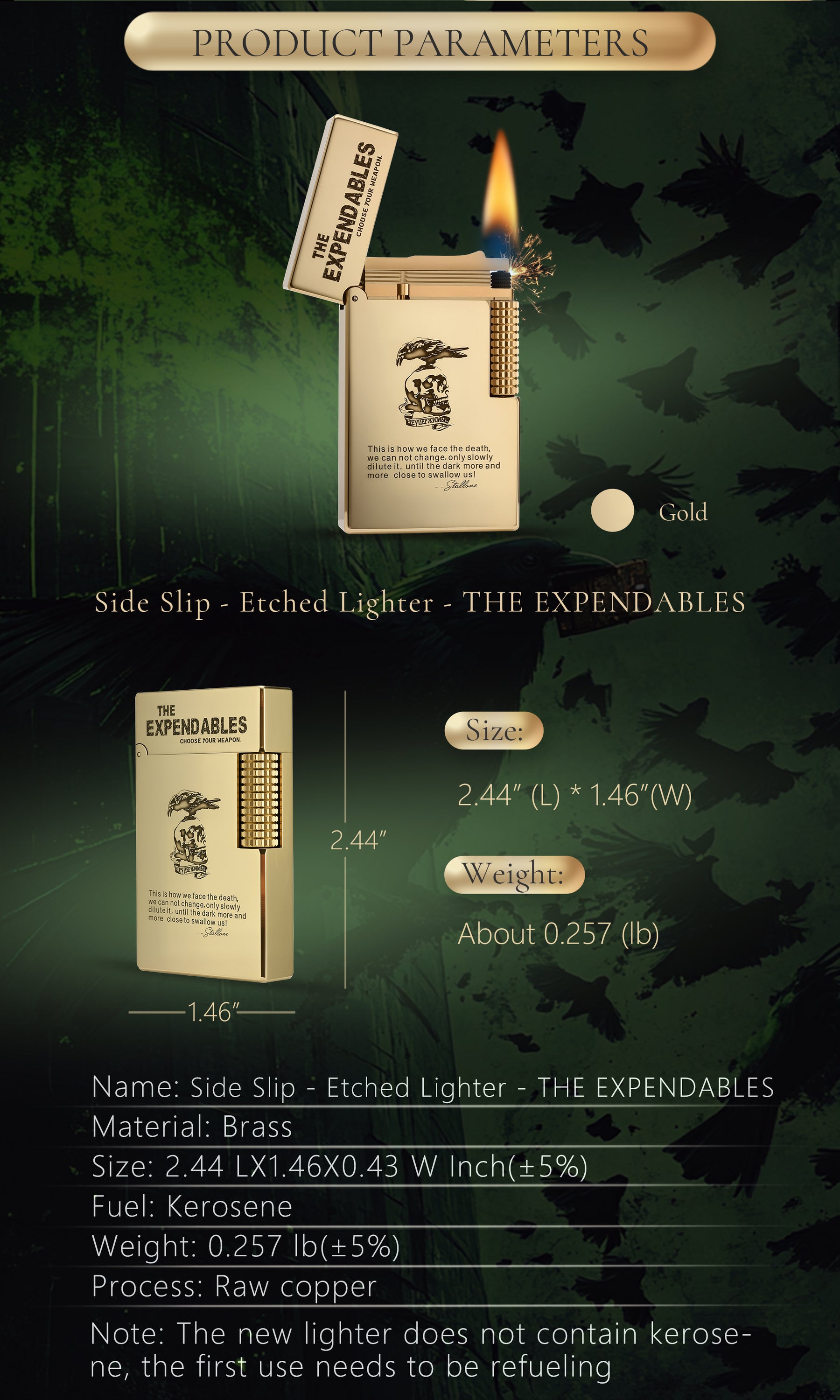 Side Slip - Etched Lighter, Practical & High Quality Brass Lighter ...